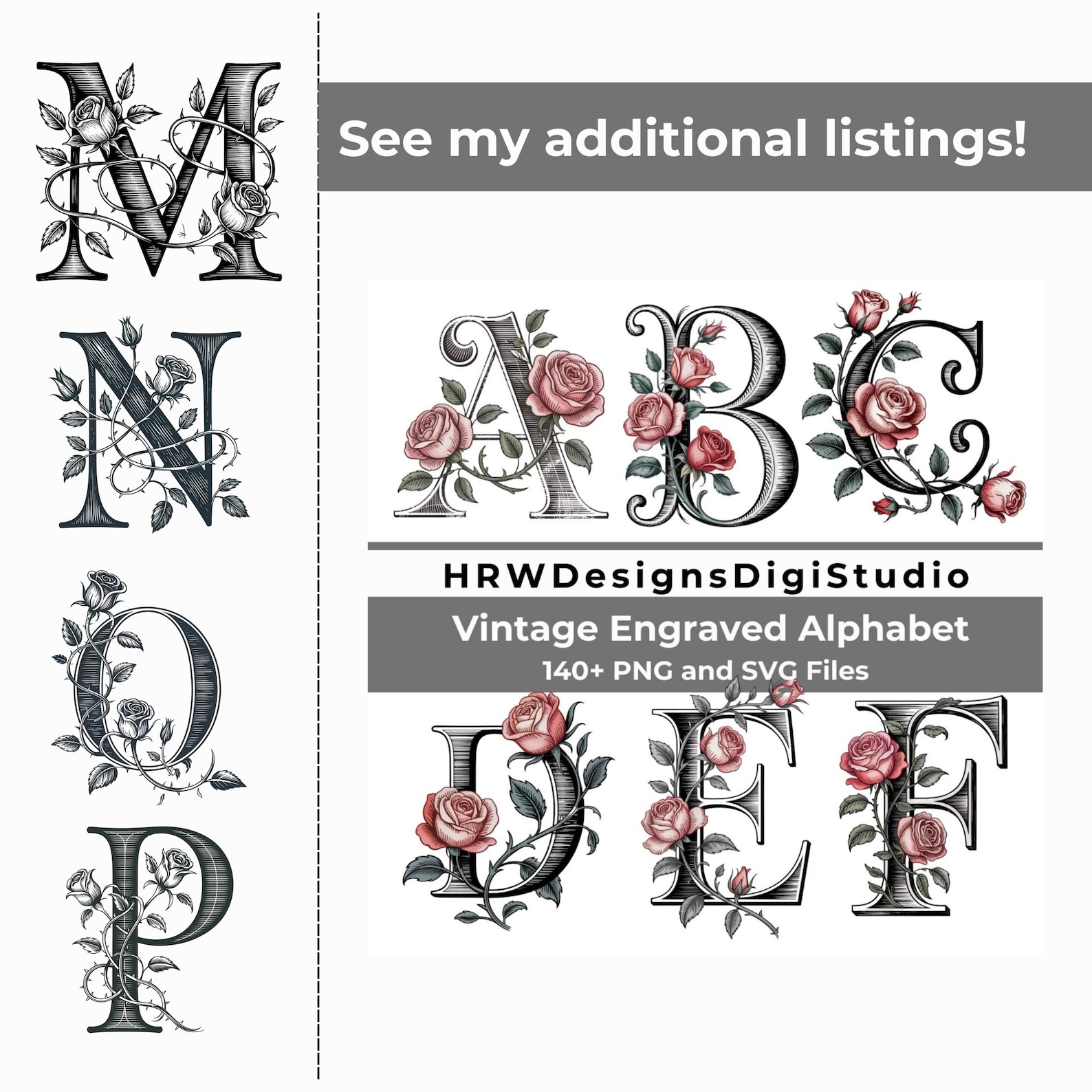 Dark Academia Alphabet SVG PNG, Vintage Engraved Letters, Gothic ...