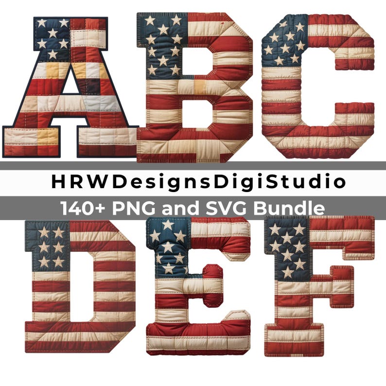 Patriotic Alphabet PNG SVG, Americana Stars Stripes Letters, 4th of ...