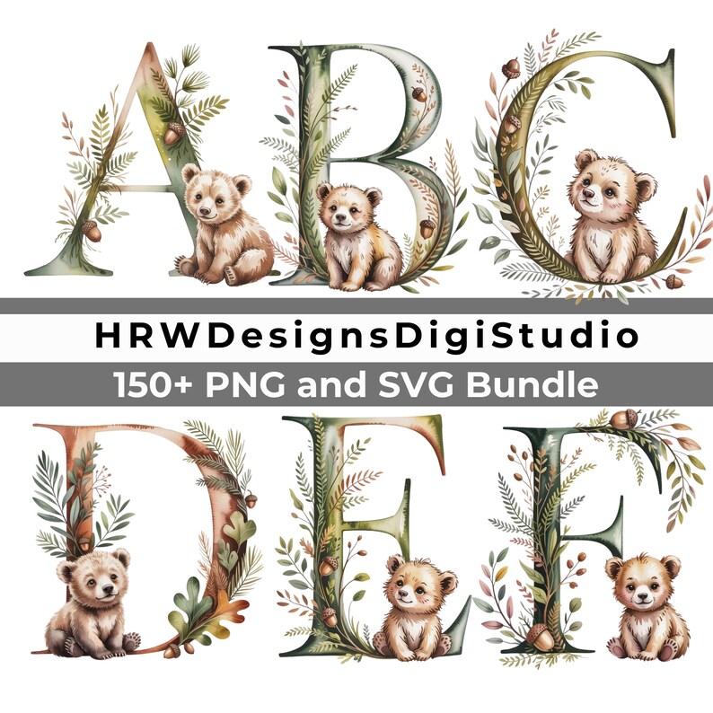 Rustic Woodland Alphabet PNG SVG Bundle, Lodge Nursery Letters, Forest ...