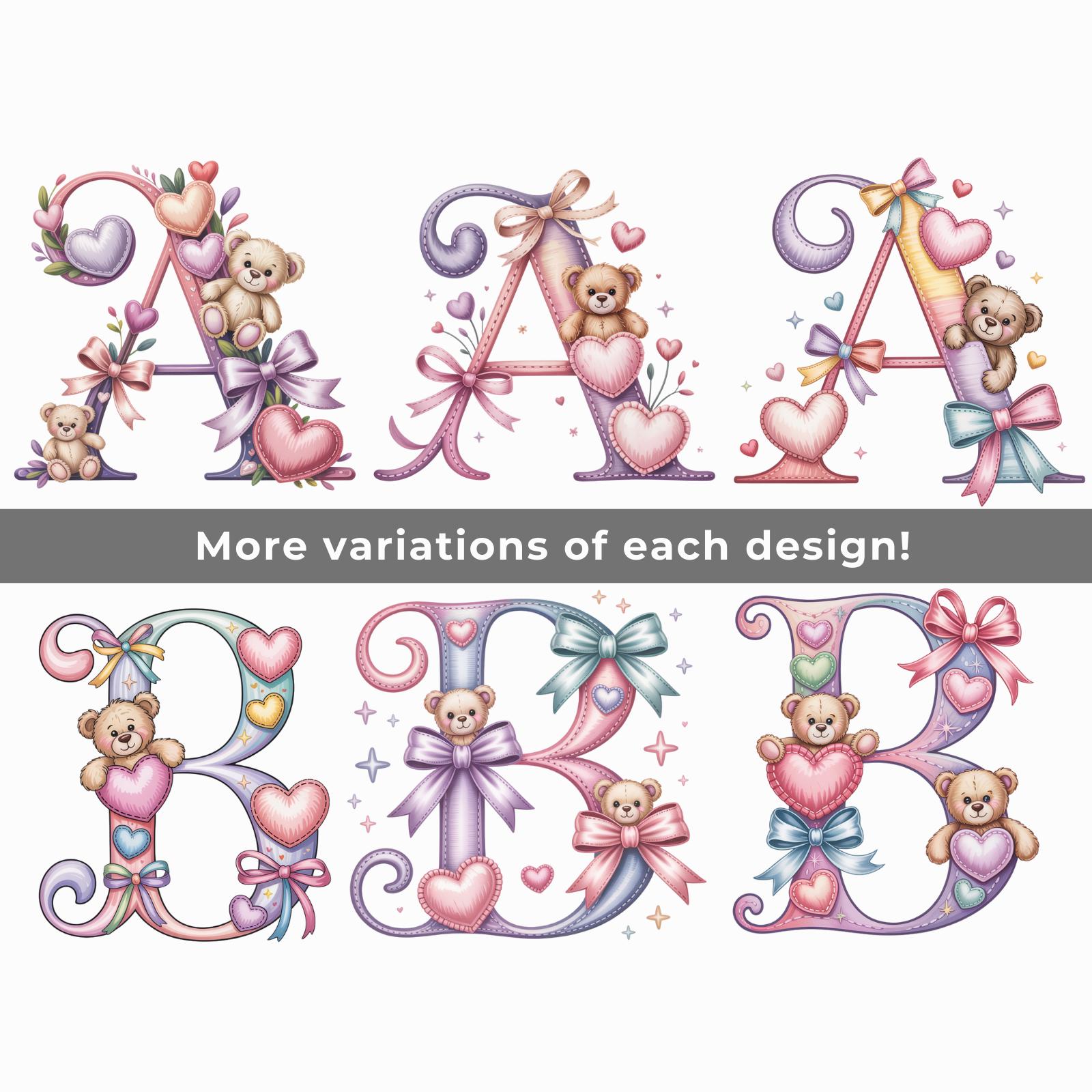 Pastel Teddy Bear Alphabet Clipart, Valentine Alphabet PNG SVG, Cute ...