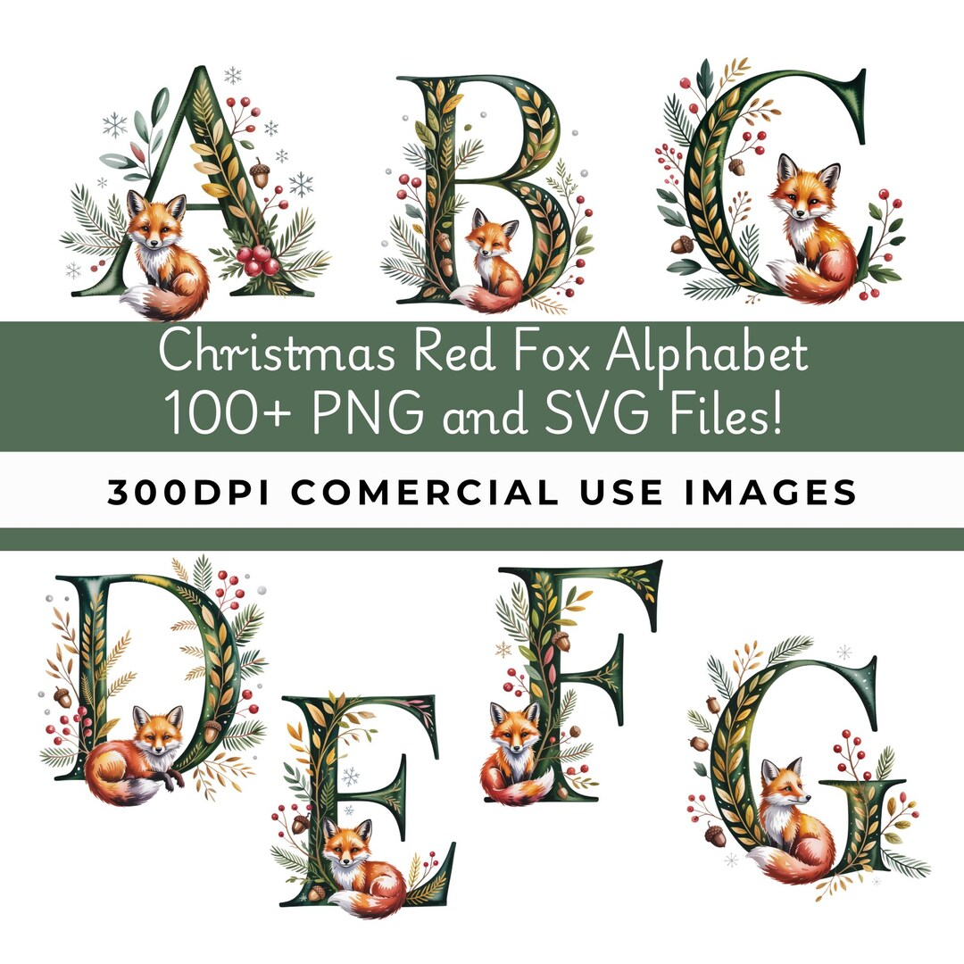 Christmas Red Fox Alphabet Clipart, Woodland Letters PNG SVG, Holiday ...