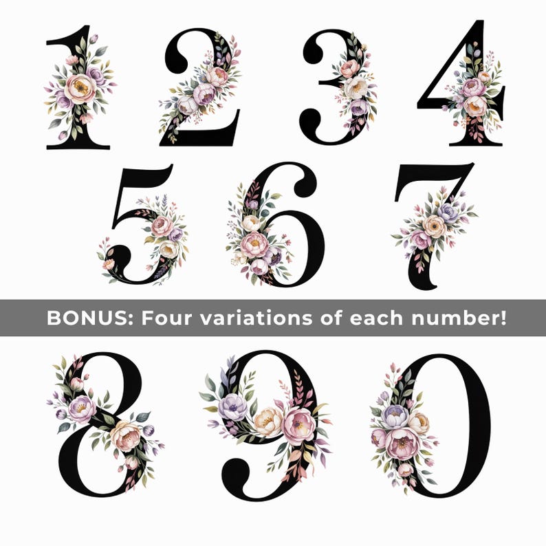 Elegant Boho Floral Alphabet, Botanical Monogram Letters & Numbers, PNG ...