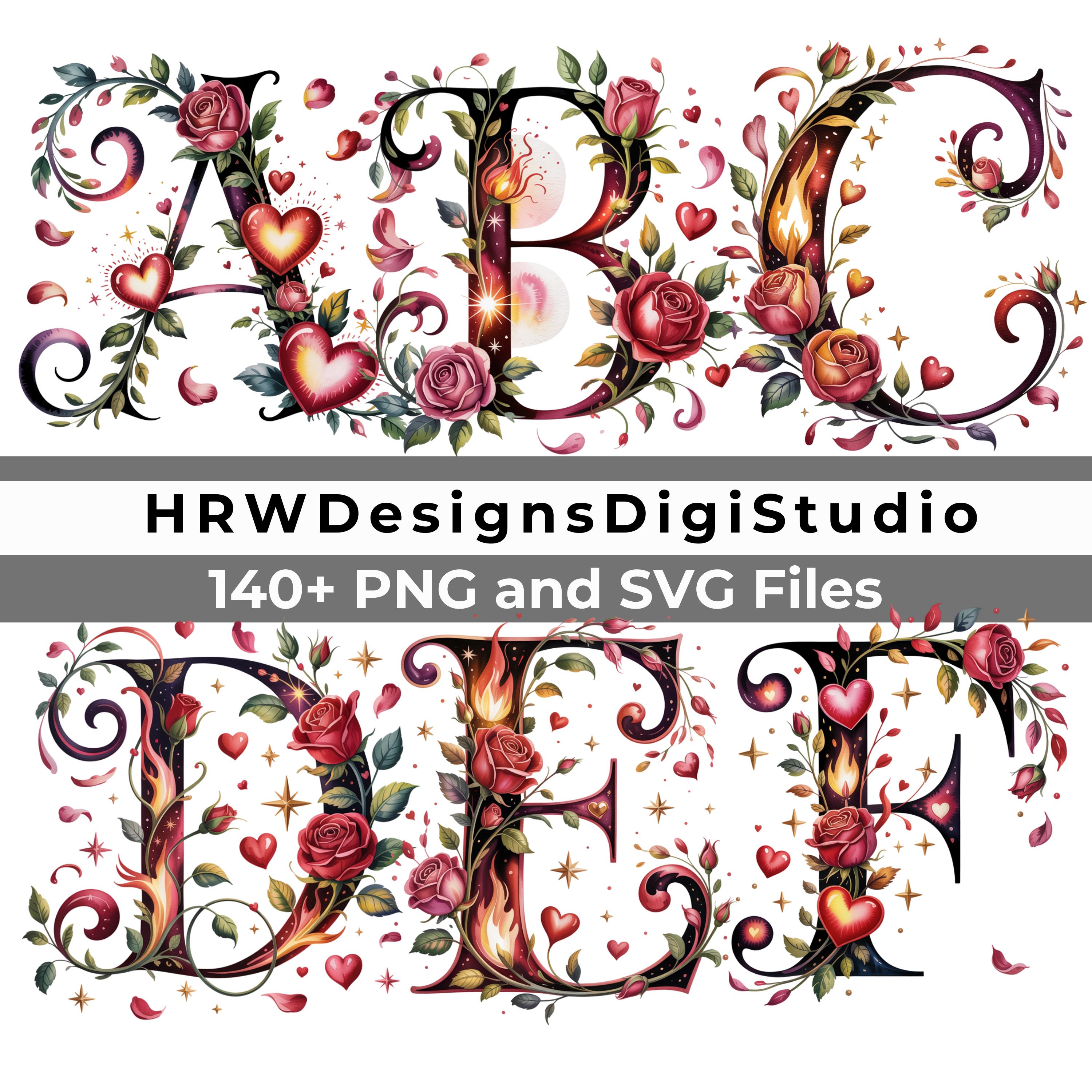 Dark Romance Valentine Alphabet PNG SVG, Gothic Floral Love Letters ...