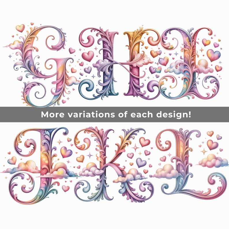 Valentine Alphabet Clipart, Whimsical Love Letter Alphabet, Romantic ...
