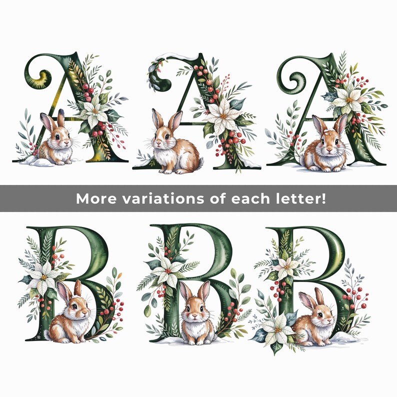 Rabbit Winter Alphabet PNG & SVG Bundle | Christmas Letters Clipart - Etsy