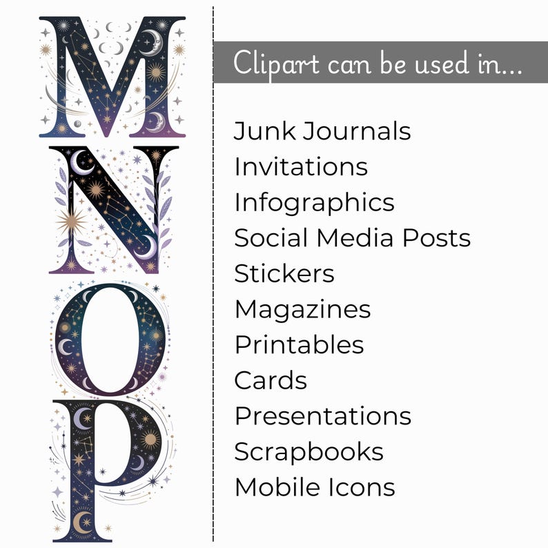 Celestial Alphabet SVG PNG Bundle, Mystic Moon Star Letters, Astrology ...