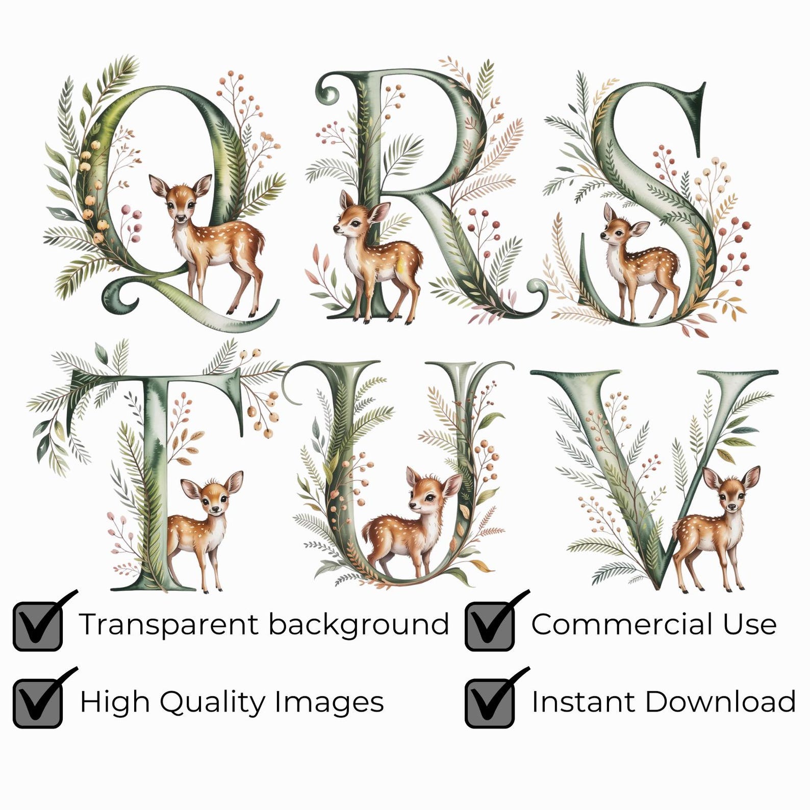 Woodland Deer Alphabet Clipart, Nursery Alphabet PNG SVG, Baby Shower ...