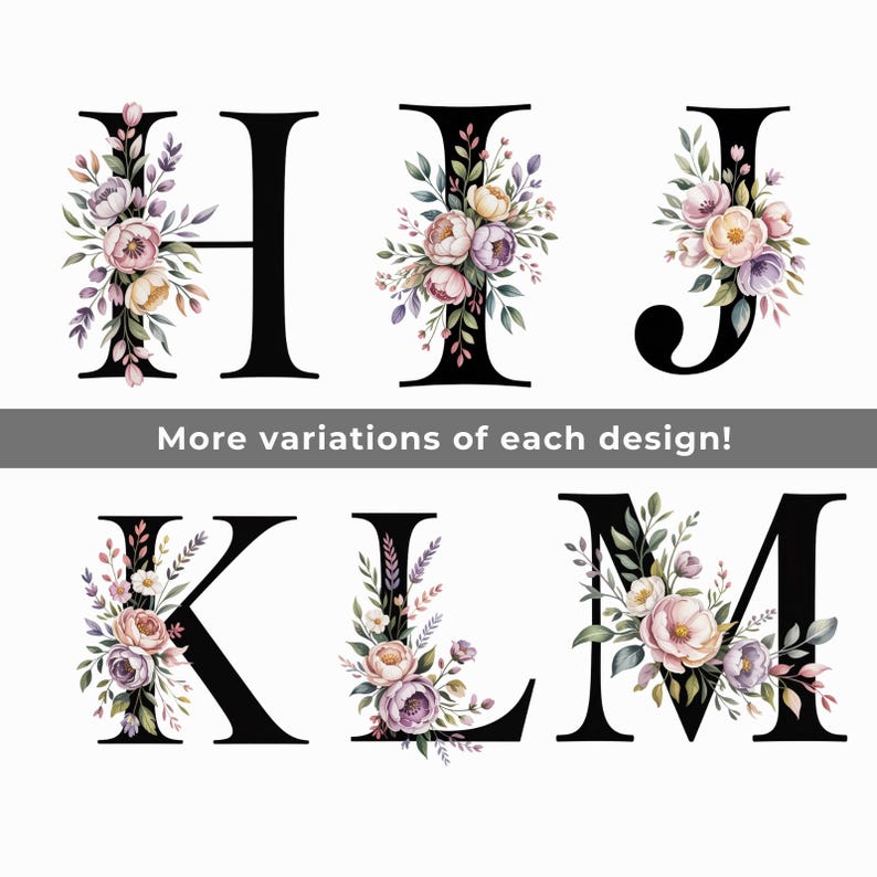 Elegant Boho Floral Alphabet, Botanical Monogram Letters & Numbers, PNG ...