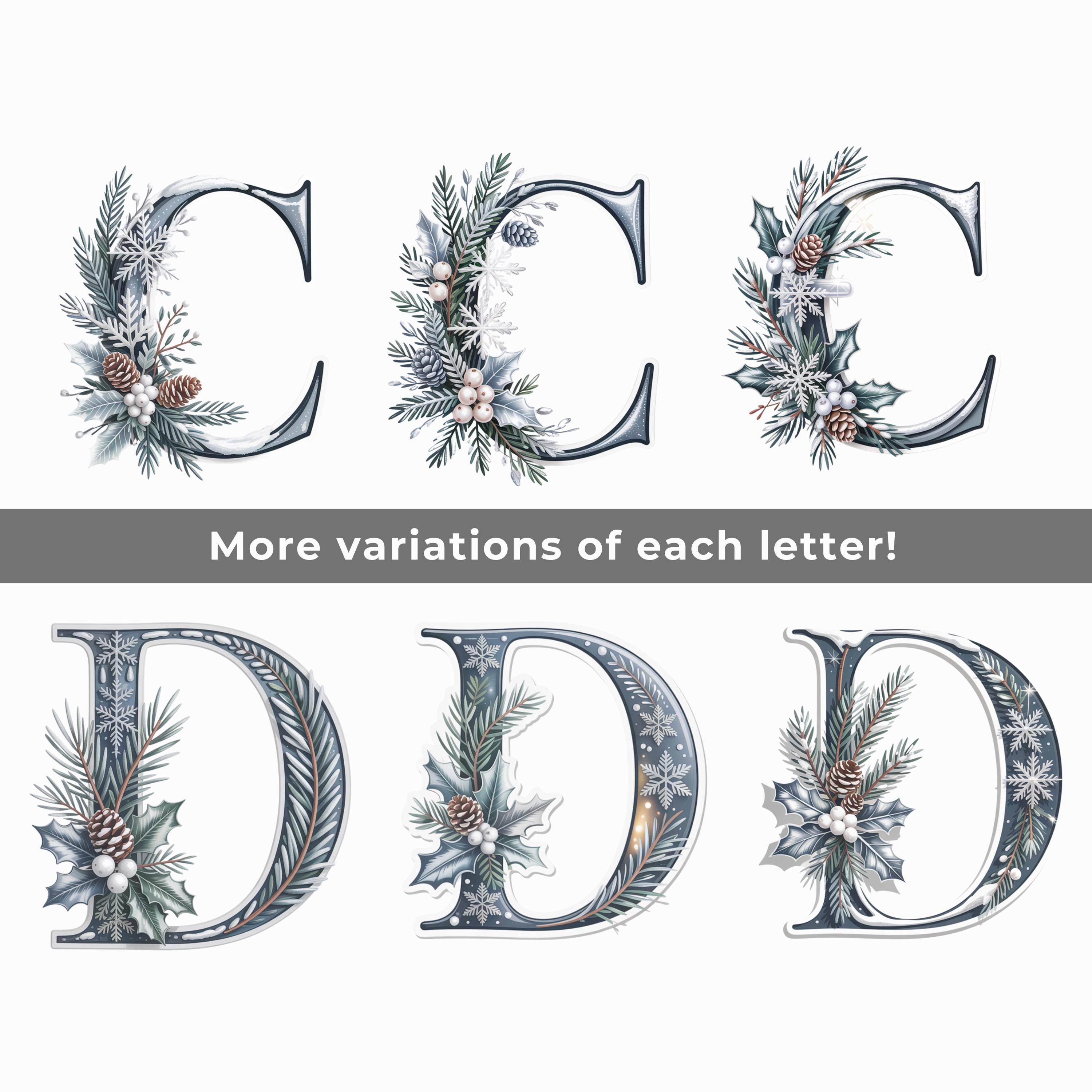 Silver Winter Alphabet Clipart, PNG SVG Letters Numbers, Winter Floral ...