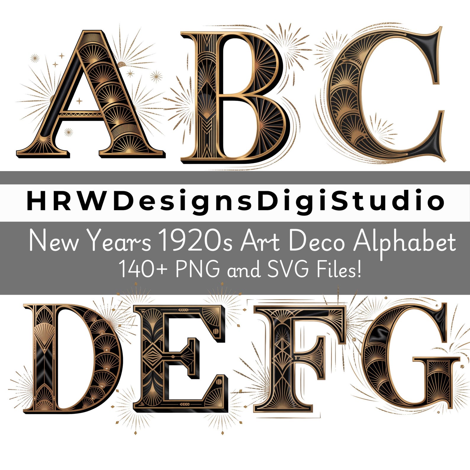 Art Deco Alphabet Clipart, 1920s Gold Letters & Numbers, New Years PNG ...