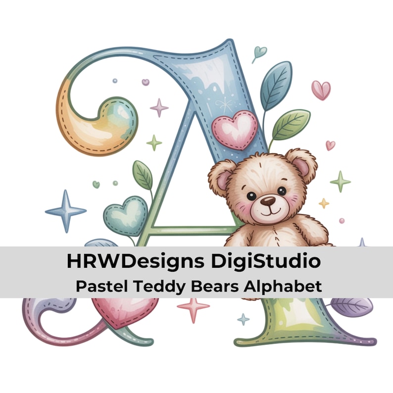 Pastel Teddy Bear Alphabet Clipart, Nursery Alphabet Letters PNG SVG ...