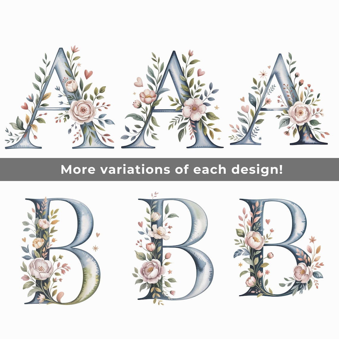 Blue Floral Alphabet Clipart, Floral Letter Alphabet PNG, Botanical ...