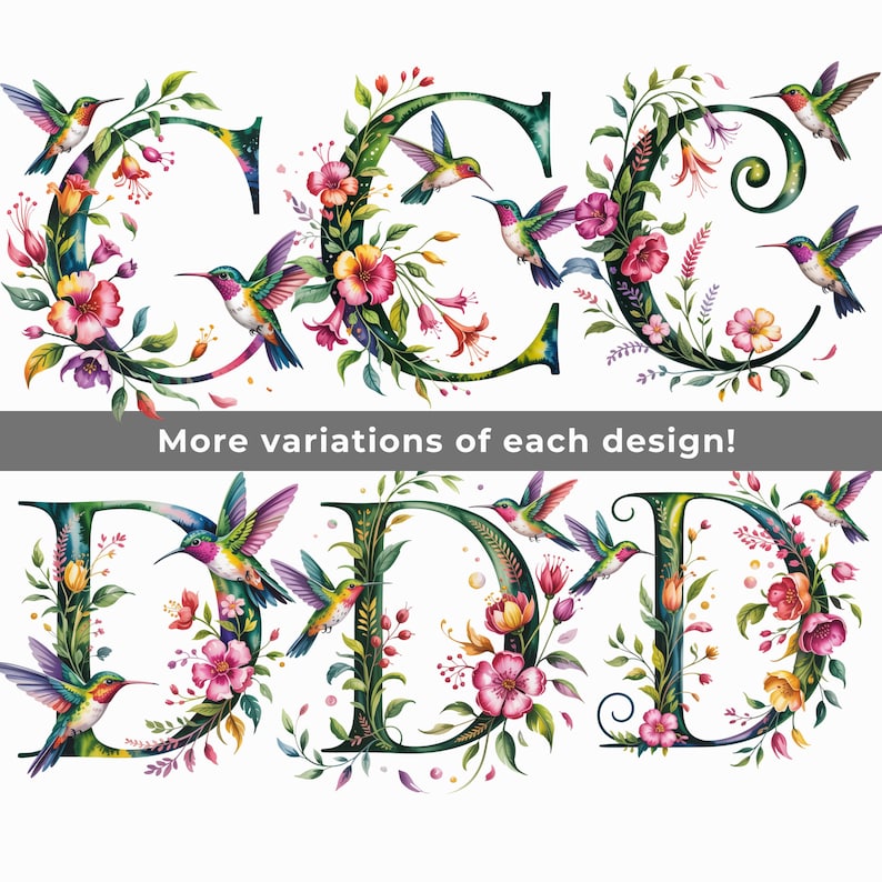 Hummingbird Watercolor Alphabet PNG SVG, Floral Letter Clipart ...