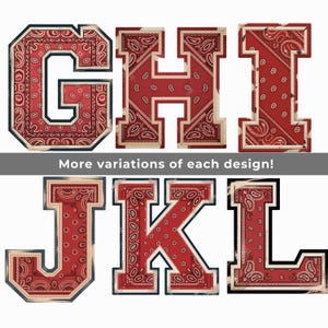 Americana Bandana Alphabet PNG SVG, Patriotic Red Bandana Letters, 4th ...