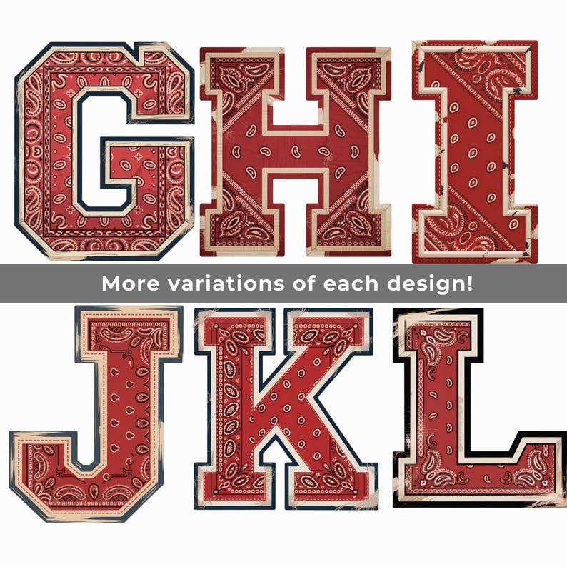 Americana Bandana Alphabet PNG SVG, Patriotic Red Bandana Letters, 4th ...