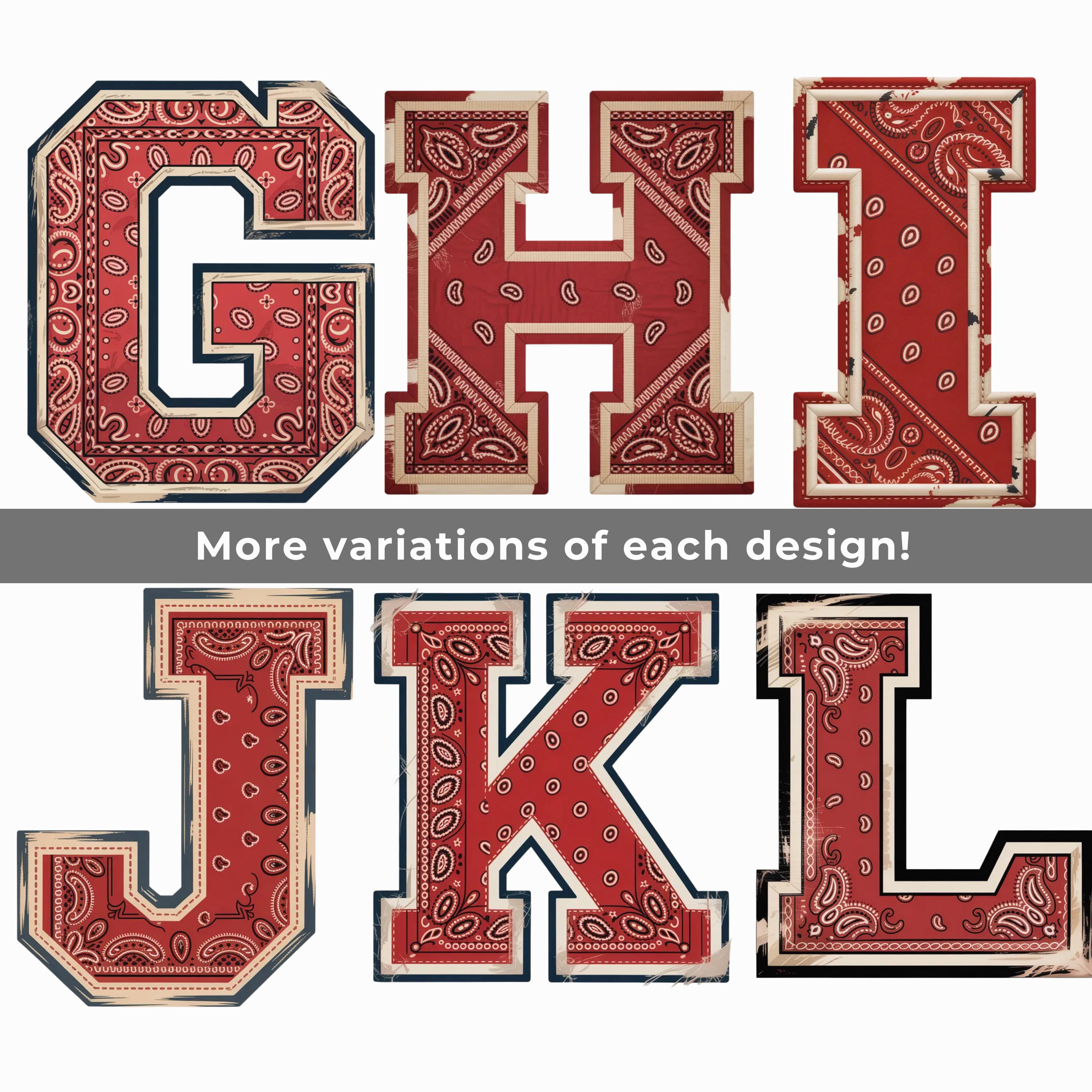 Americana Bandana Alphabet PNG SVG, Patriotic Red Bandana Letters, 4th ...