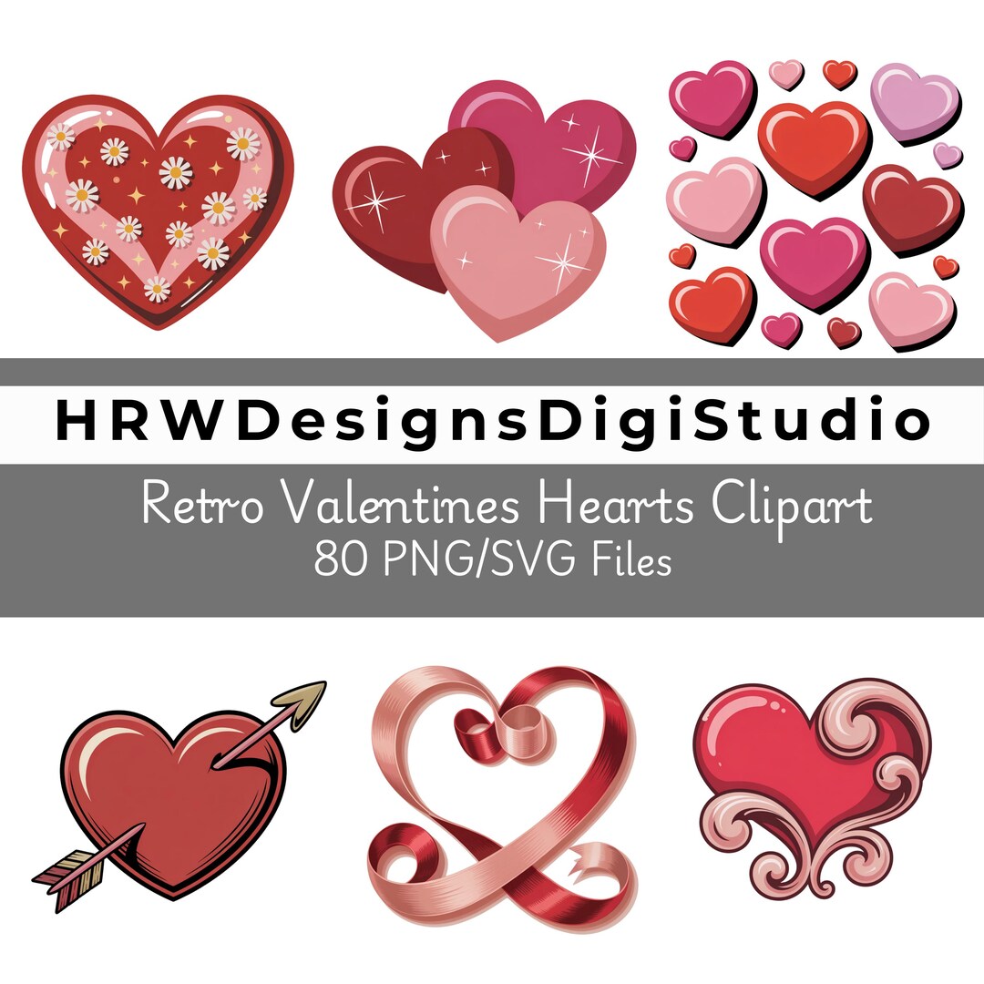 Retro Hearts Clipart, Vintage 70s Style Heart Illustrations PNG SVG ...