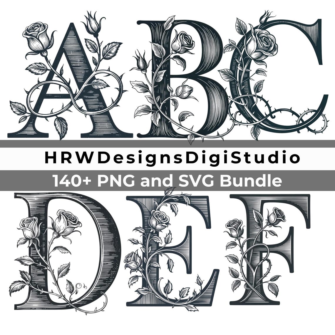 Dark Academia Alphabet SVG PNG, Vintage Engraved Letters, Gothic ...