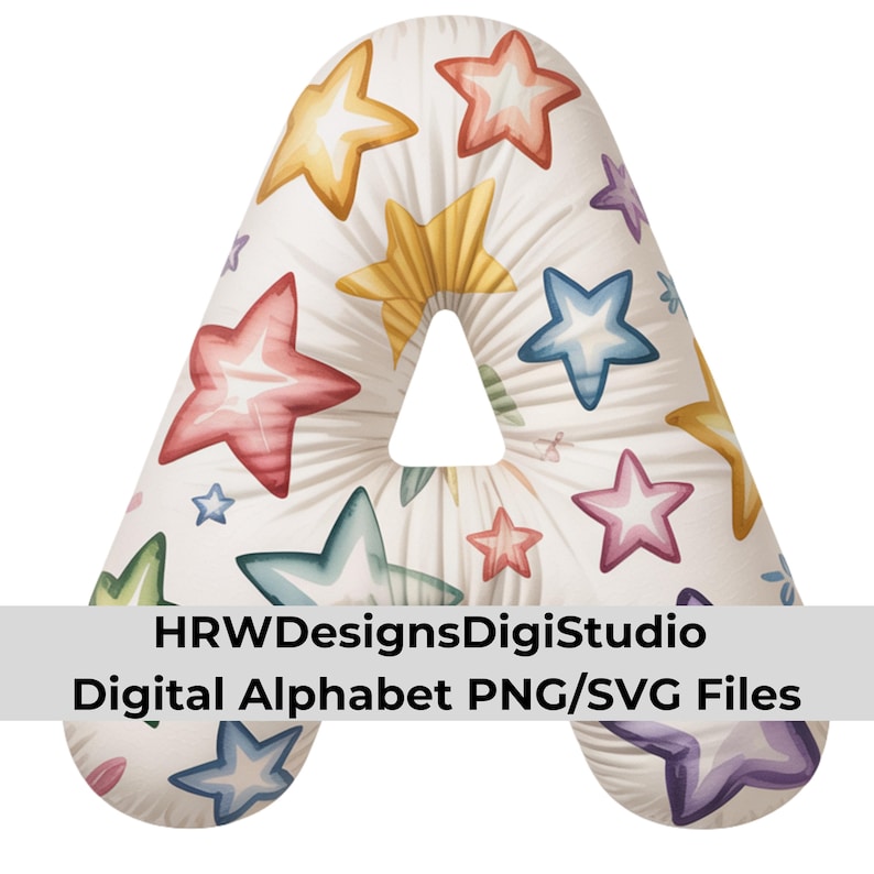 Puffy Rainbow Star Alphabet PNG SVG, Nursery Wall Art Letters, Baby ...