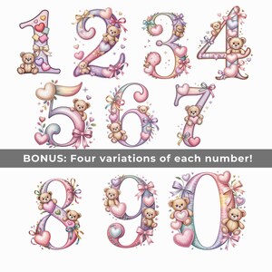 Pastel Teddy Bear Alphabet Clipart, Valentine Alphabet PNG SVG, Cute ...