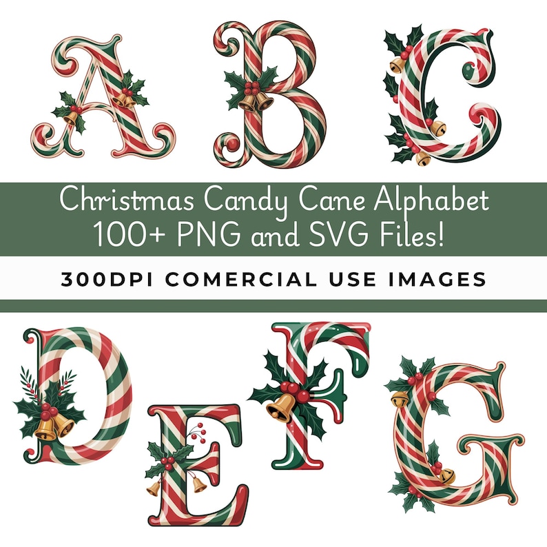 Candy Cane Christmas Alphabet Clipart | Holiday Letters & Numbers | PNG ...
