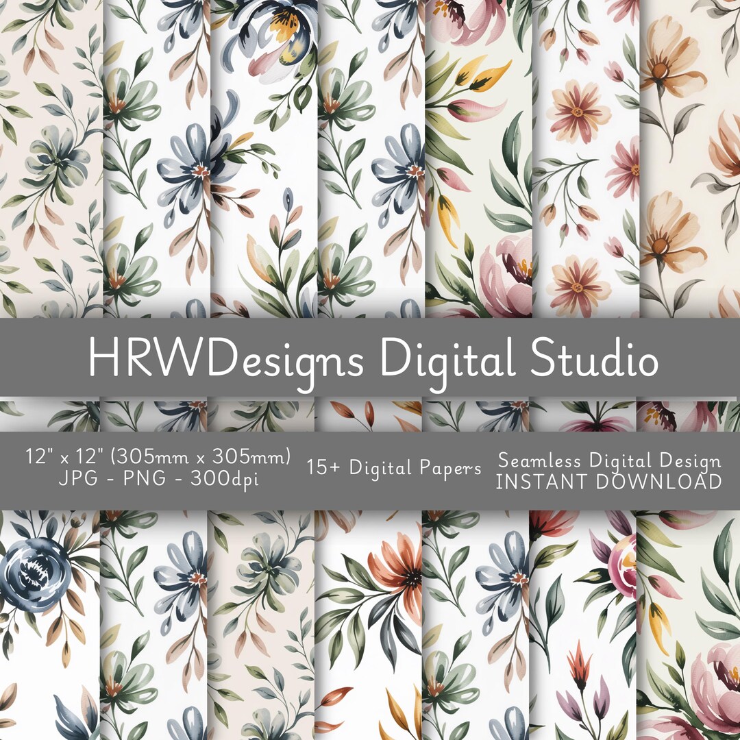 Floral Seamless Digital Paper Bundle, 12x12 Watercolor Patterns - Etsy