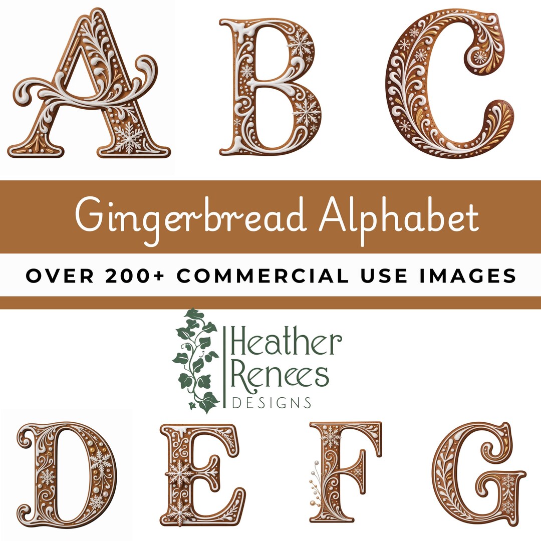 Gingerbread Alphabet Clipart | Christmas Cookie Letters PNG | Digital ...