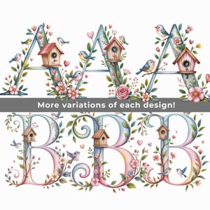Spring Birdhouse Floral Alphabet Clipart, Pastel Woodland Letters PNG ...