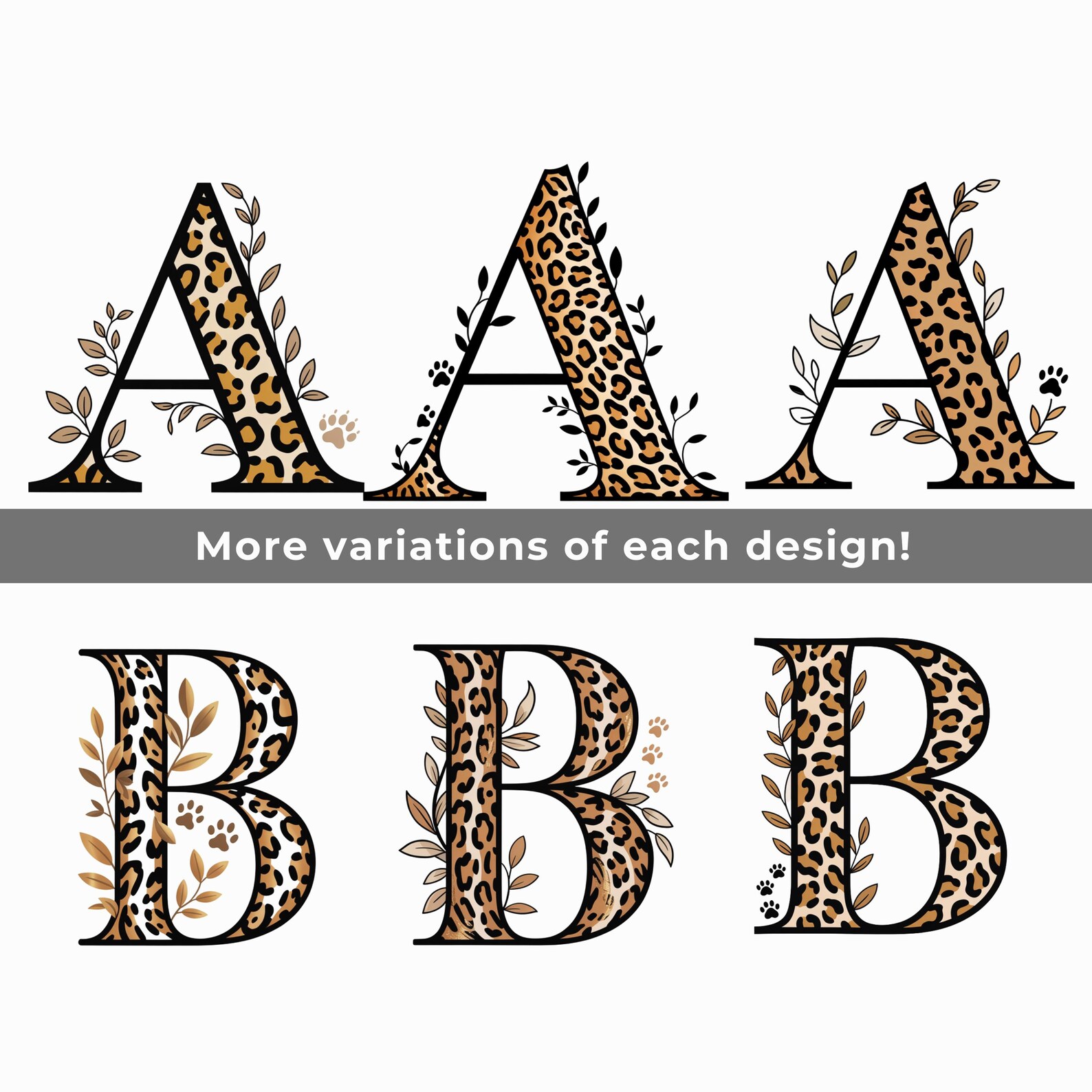 Leopard Print Alphabet & Numbers, Paw Print Monogram Clipart, Wild One ...
