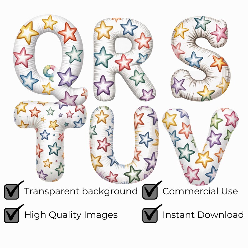 Puffy Rainbow Star Alphabet PNG SVG, Nursery Wall Art Letters, Baby ...