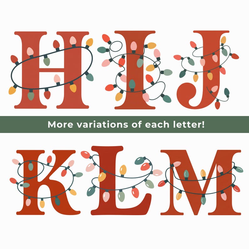 Red Christmas Lights Alphabet PNG SVG Bundle, Letters & Numbers - Etsy