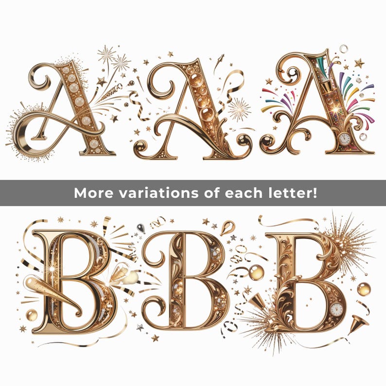 New Years Eve Gold Confetti Alphabet Clipart Bundle PNG SVG - Etsy