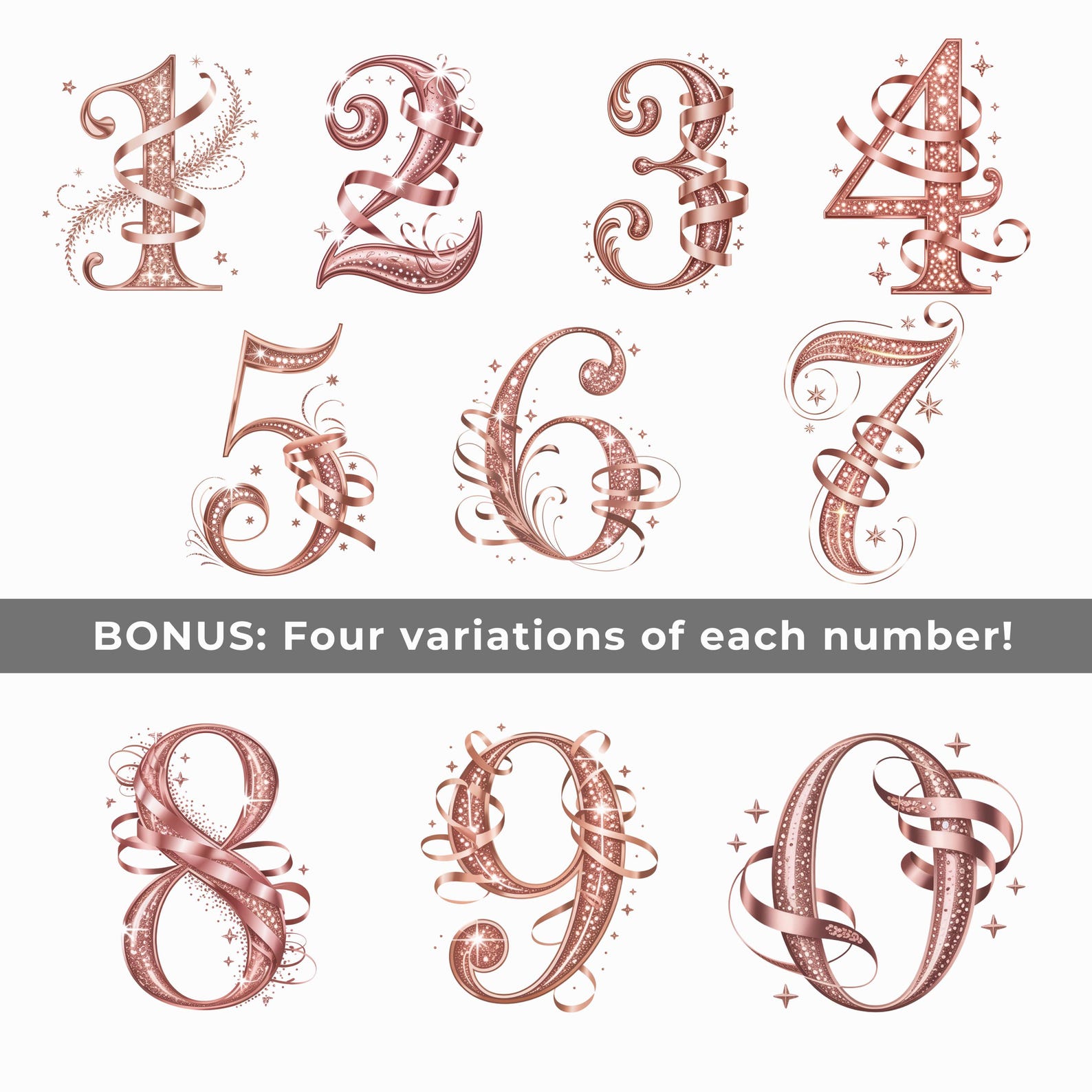 Rose Gold Luxe Alphabet, Elegant Monogram Letters & Numbers, 140+ PNG ...