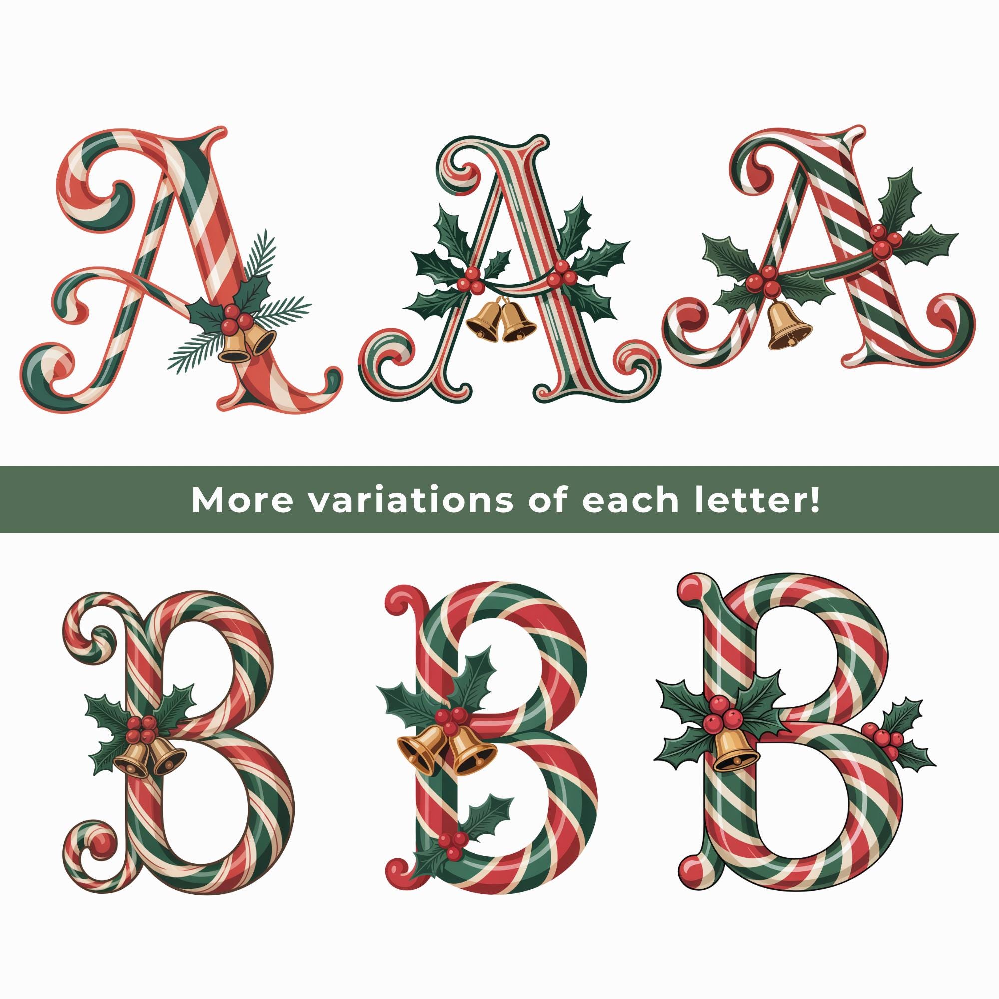 Candy Cane Christmas Alphabet Clipart | Holiday Letters & Numbers | PNG ...