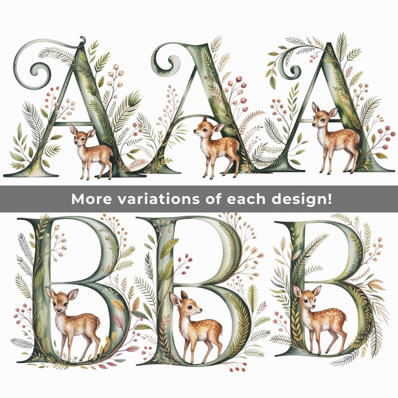 Woodland Deer Alphabet Clipart, Nursery Alphabet PNG SVG, Baby Shower ...