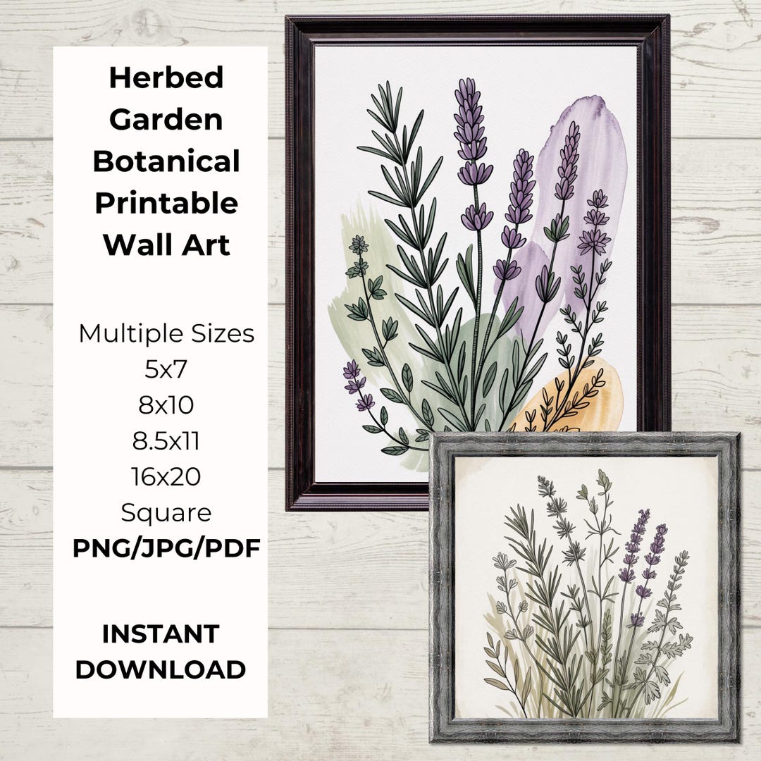 Botanical Wall Art Printable, Herb Garden Prints, Kitchen Wall Decor ...
