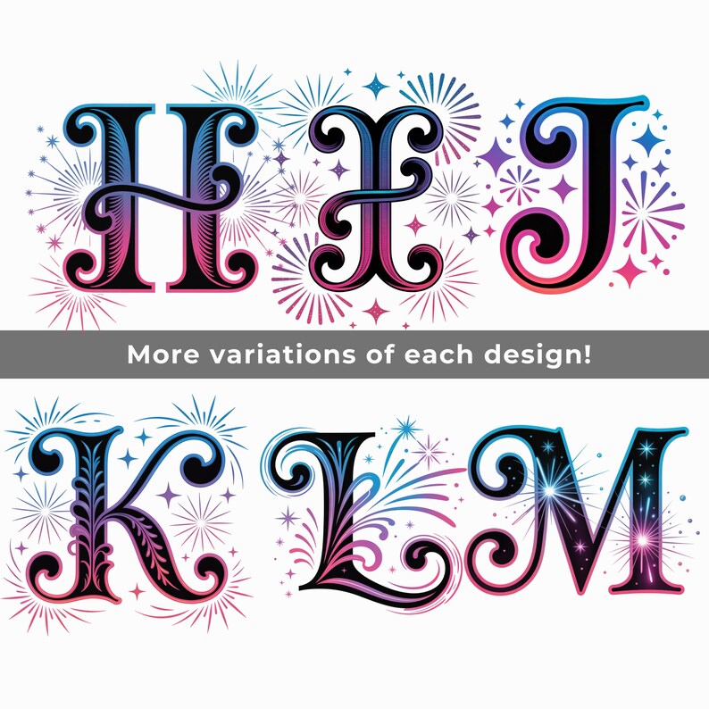 New Years Neon Glow Alphabet Clipart, Fireworks Letters & Numbers, 140 ...