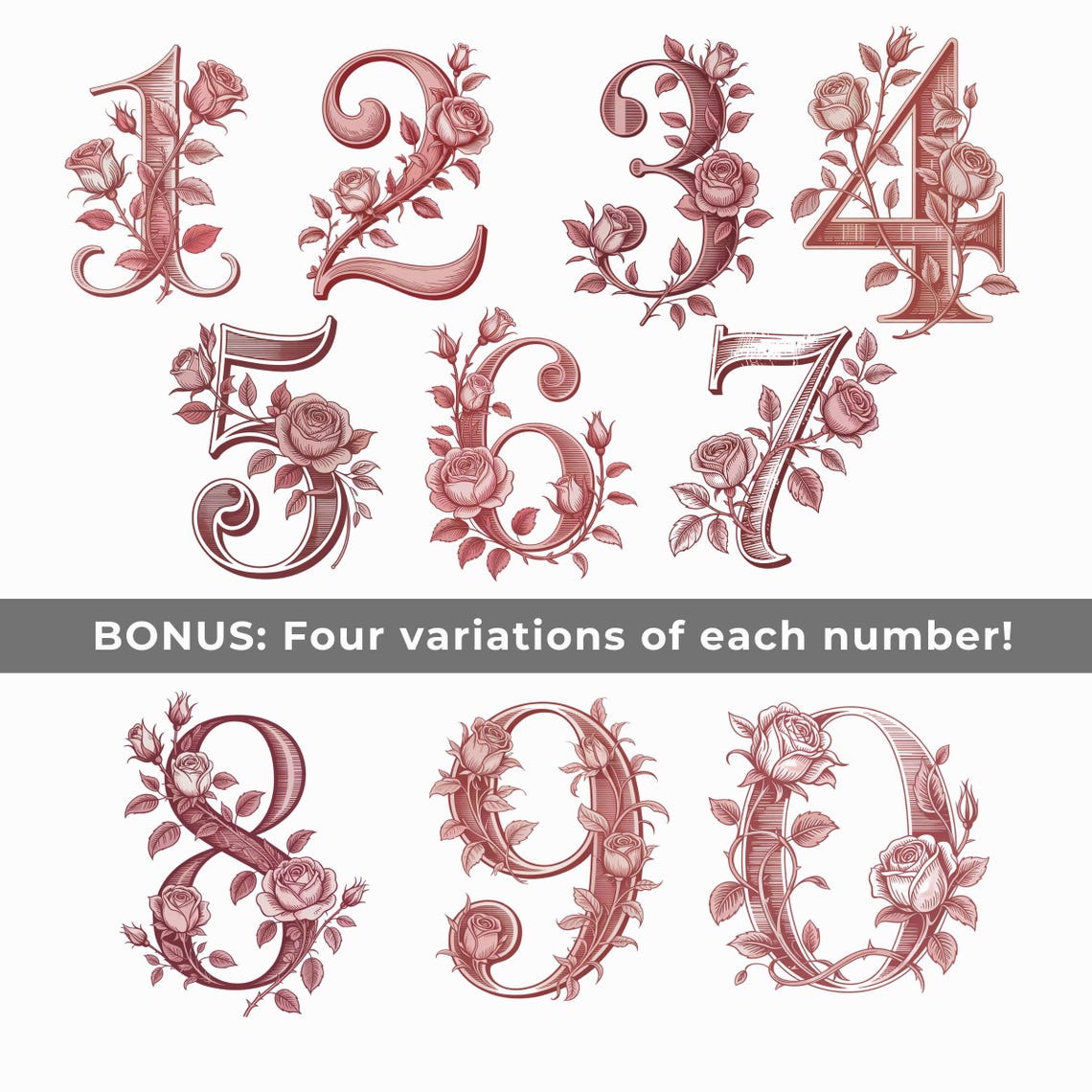 Valentine Rose Alphabet Clipart, Vintage Floral Letters & Numbers ...
