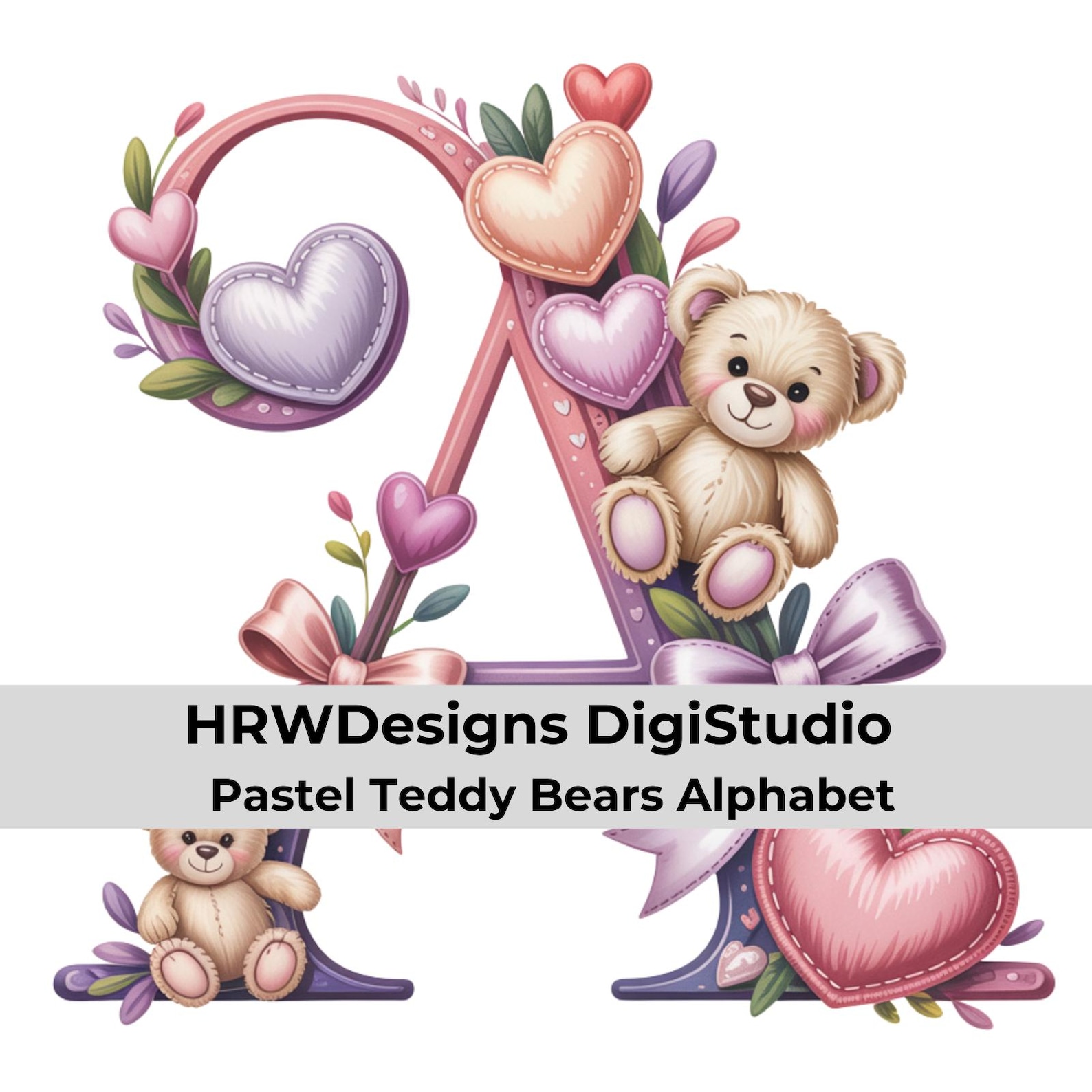 Pastel Teddy Bear Alphabet Clipart, Valentine Alphabet PNG SVG, Cute ...