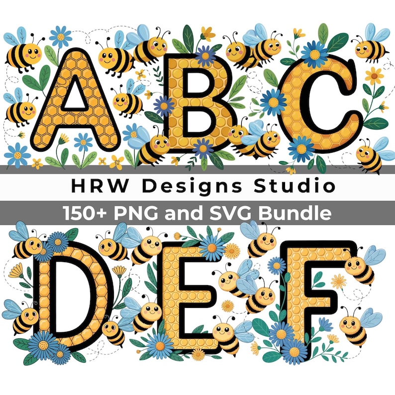 Bee Alphabet PNG SVG Bundle, Honeycomb Letter Clipart, Cute Bumblebee ...
