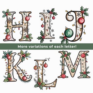 Christmas Lights Alphabet Clipart, Holly Letter PNG SVG Set, Xmas ...