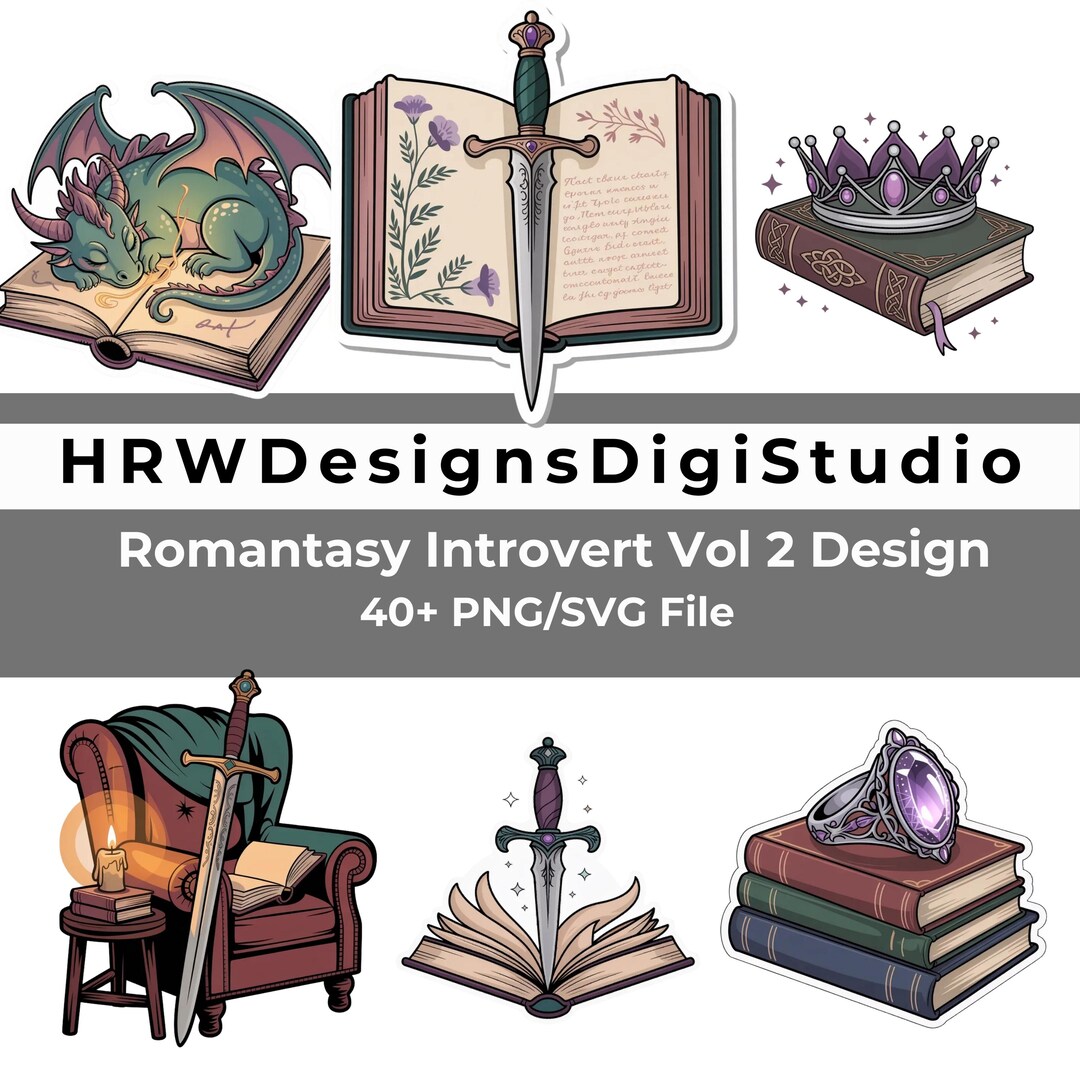 Romantasy Stickers PNG, Book Dragon Stickers, Fantasy Reading Stickers ...