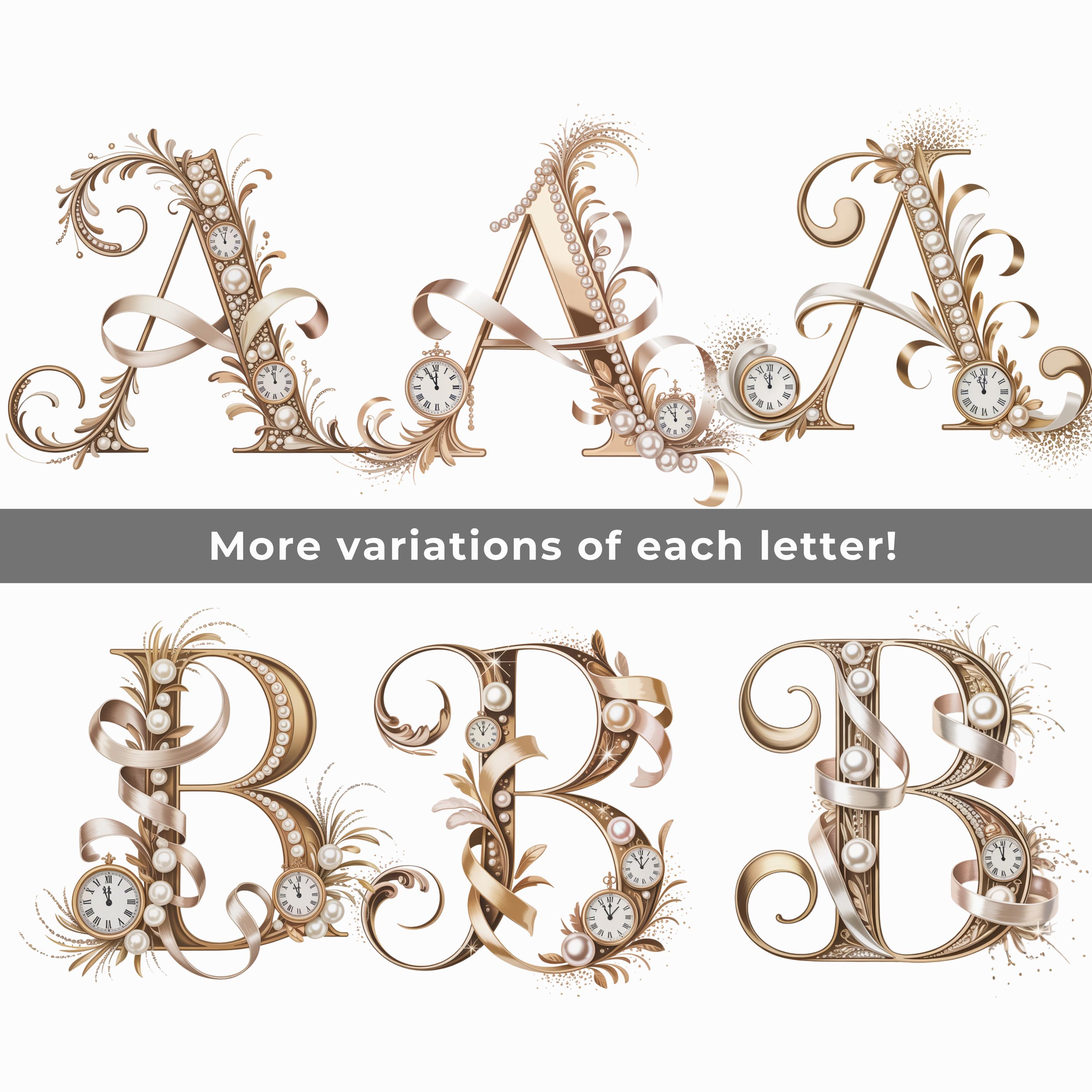 New Years Eve Champagne Pearls Alphabet, Gold Letter Clipart, Luxury ...