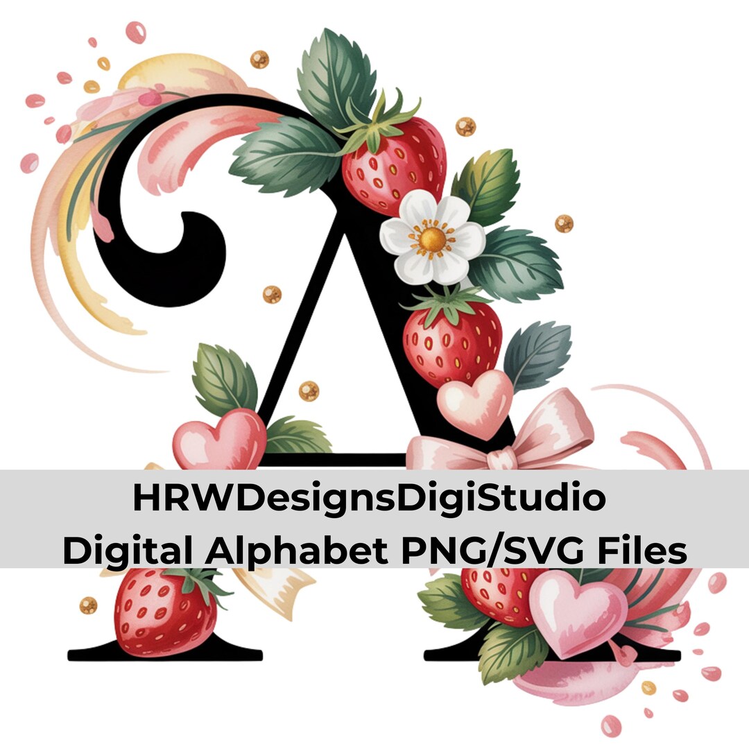 Spring Floral Alphabet PNG SVG, Strawberry Garden Letters, Botanical ...