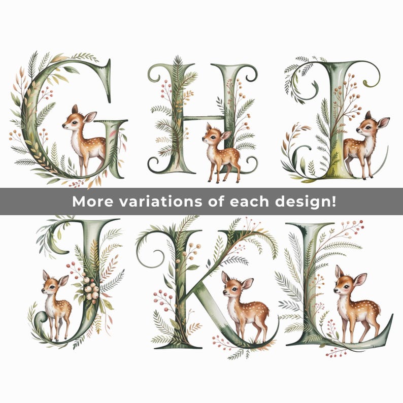 Woodland Deer Alphabet Clipart, Nursery Alphabet PNG SVG, Baby Shower ...
