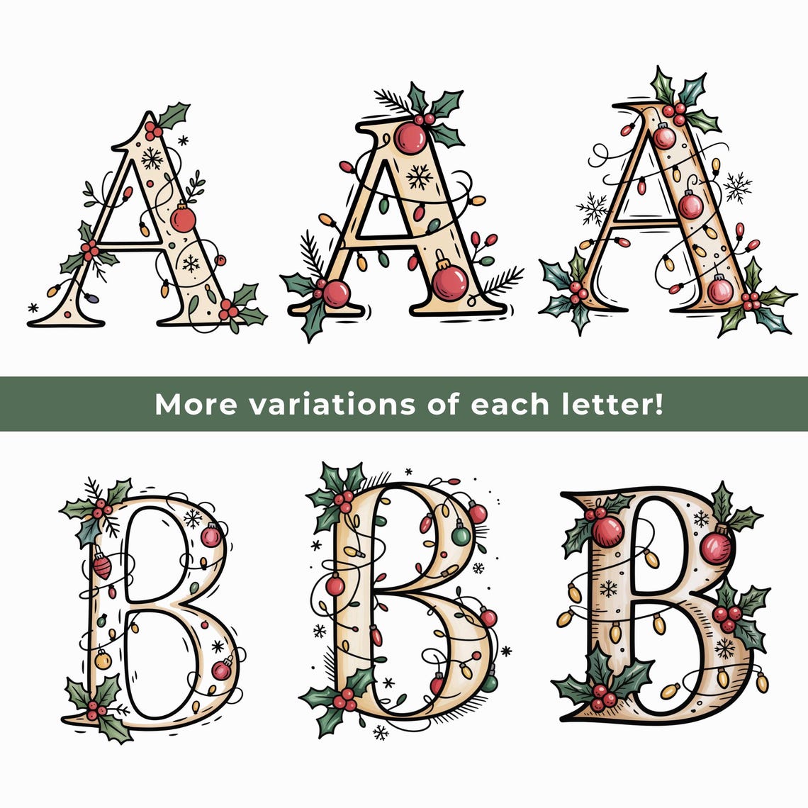 Christmas Lights Alphabet Clipart, Holly Letter PNG SVG Set, Xmas ...