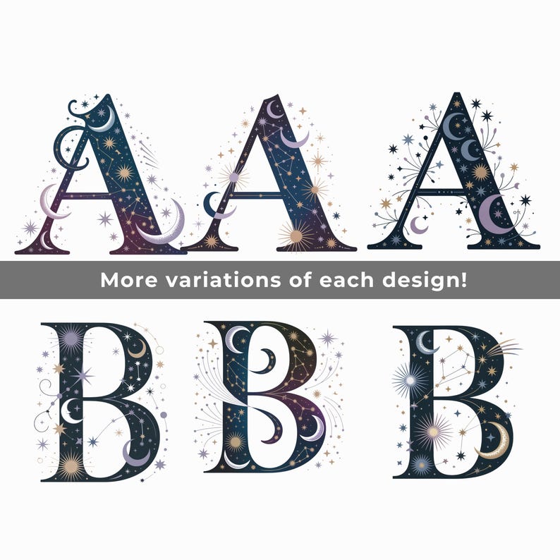 Celestial Alphabet SVG PNG Bundle, Mystic Moon Star Letters, Astrology ...