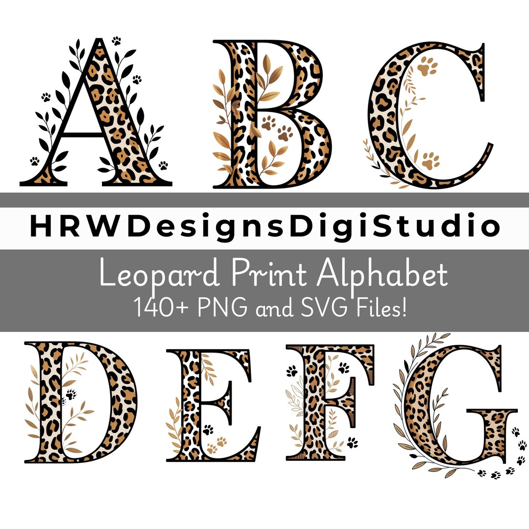Leopard Print Alphabet & Numbers, Paw Print Monogram Clipart, Wild One ...