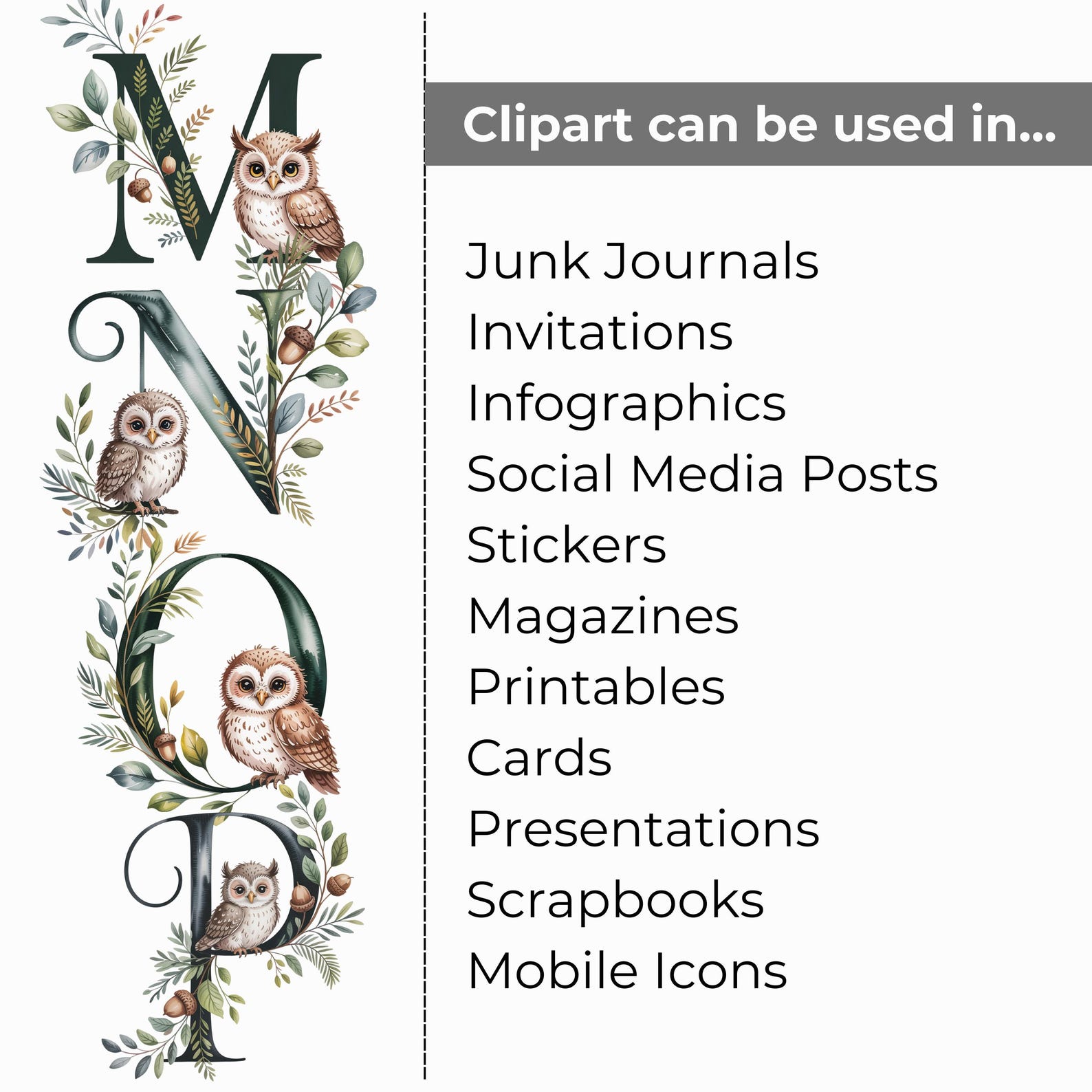 Woodland Owl Nursery Alphabet PNG SVG, Baby Name Letters, Botanical ...