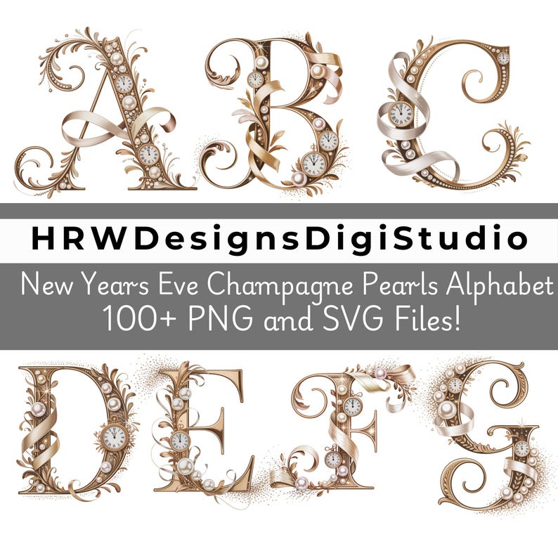 New Years Eve Champagne Pearls Alphabet, Gold Letter Clipart, Luxury ...